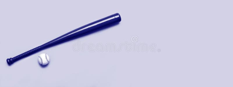 Blue Baseball Bat and Ball Isolated on Blue Background. Blue Color ...