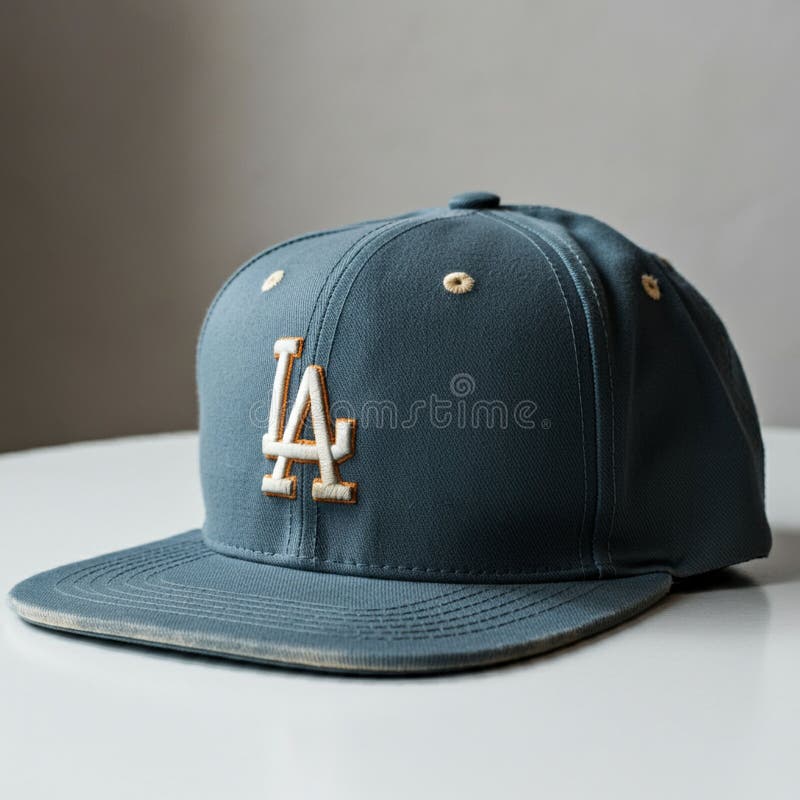 Blue baseball cap with a flat brim, featuring a white embroidered "LA ...