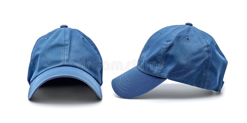 A Blue Baseball Cap is Shown from Front and Side Angles, Highlighting ...