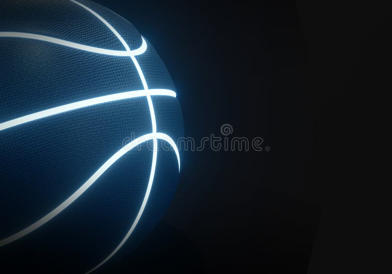 Blue Basketball with Bright Glowing Neon Lines on Black Background ...