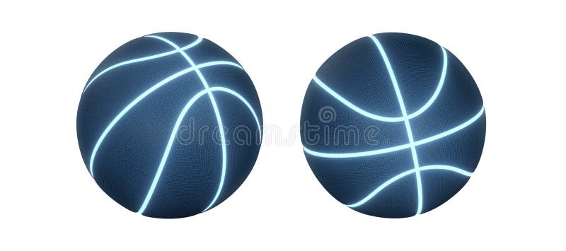 Blue Basketball with Bright Glowing Neon Lines on White Background ...