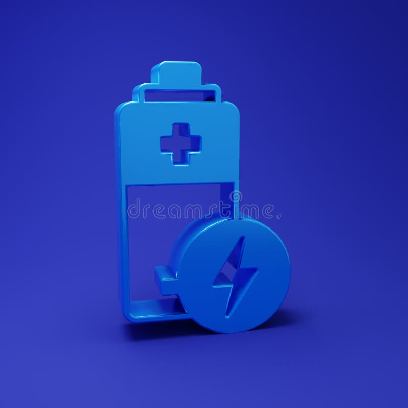 Blue Battery Icon Isolated on Blue Background. Lightning Bolt Symbol ...