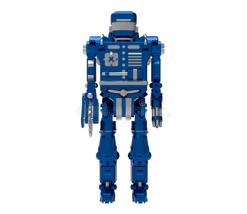 Blue Battle Robot. Front View. the Concept of a Combat Robot. Missile ...