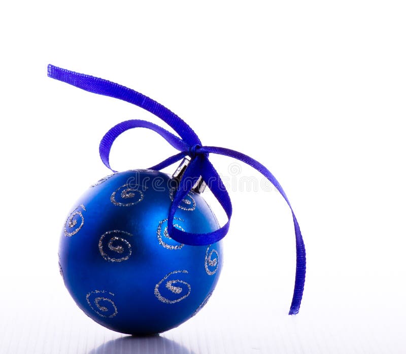 Blue Christmas Ball with Ribbon Bow Stock Photo - Image of blue, shiny ...