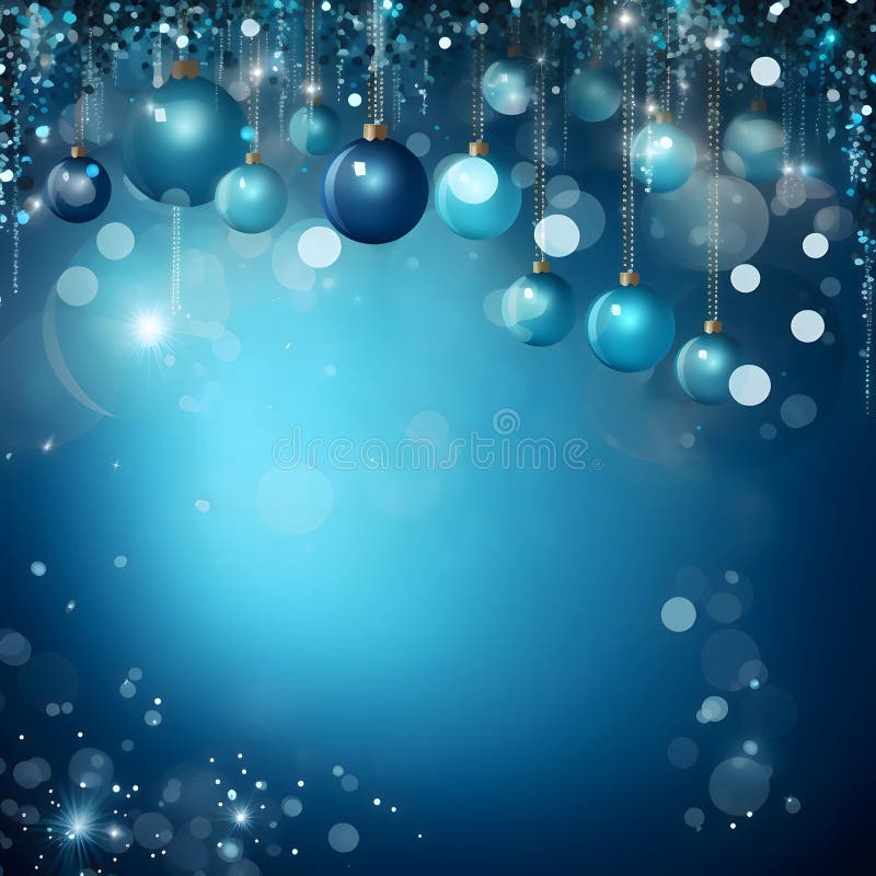 Blue Baubles on Strings Around with a Bokeh Effect in the Middle Empty ...