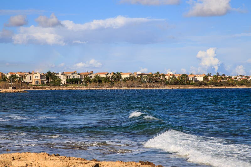 Blue bay, Liopetri, Cyprus stock photo. Image of houses - 77355756