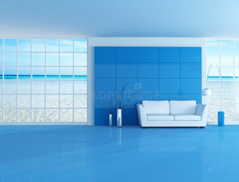 Blue beach house stock illustration. Illustration of room - 9043648