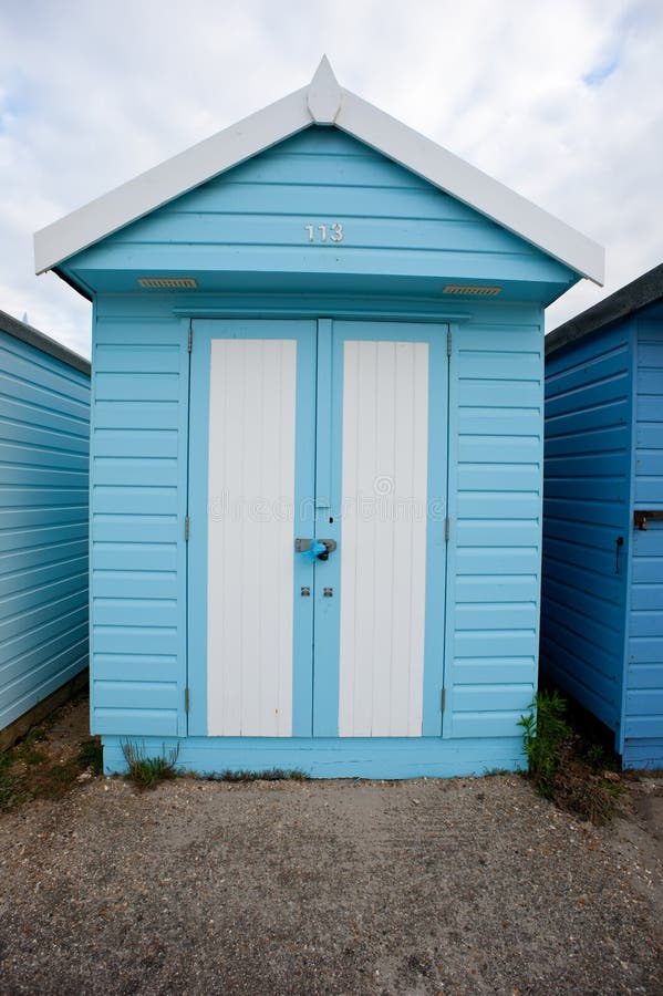 Blue Beach Hut Painted Sidings Stock Image - Image of tranquility, rest ...