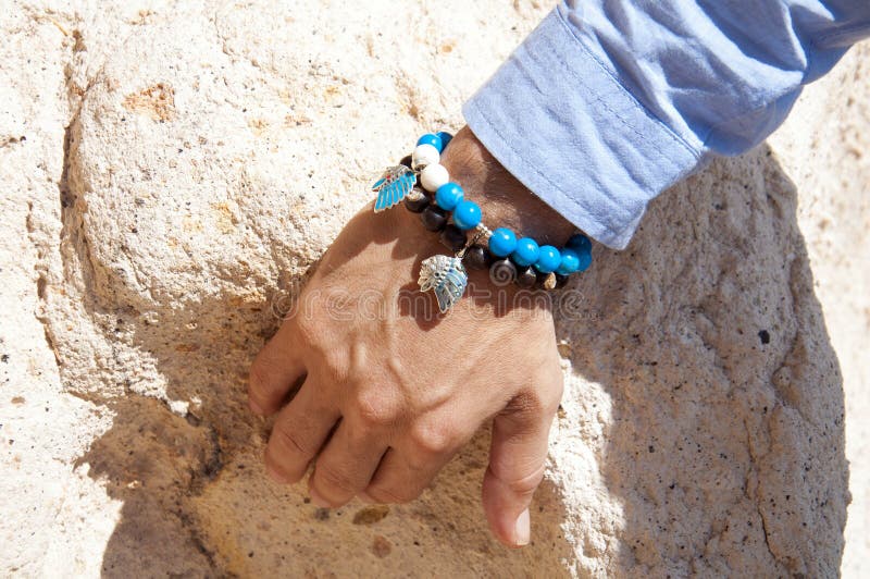 Blue bead bracelets stock photo. Image of handmade, natural - 74700736