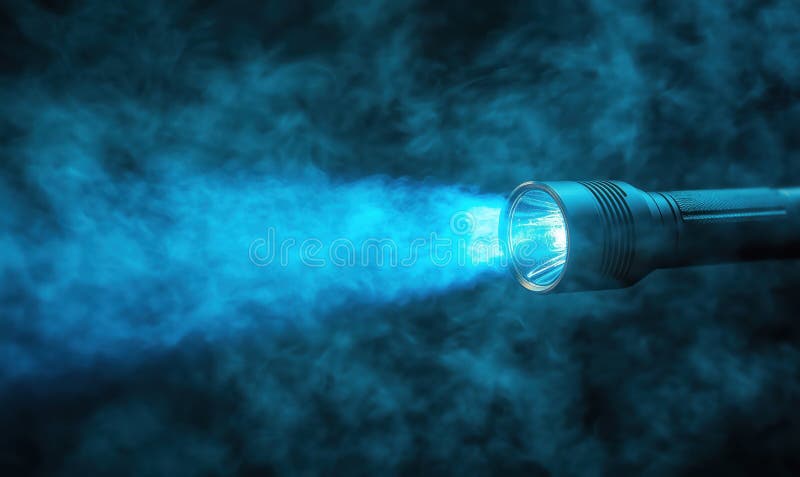 Blue Beam of Light from Flashlight Cutting through Smoke in Dark ...