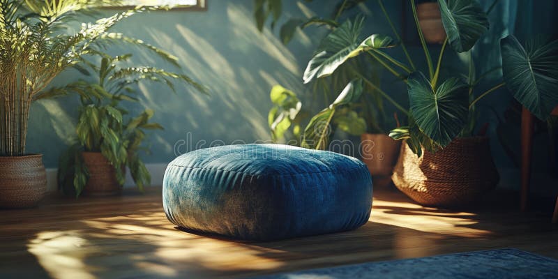 Blue Bean Bag on Wooden Floor Stock Image - Image of design, soft ...