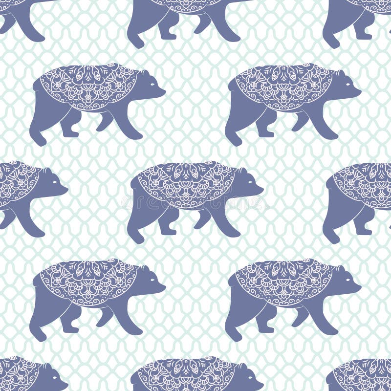 Blue Bear Vector Seamless Pattern with Openwork Stock Vector ...