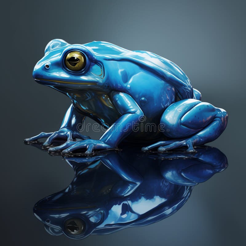 Blue Beautiful Frog on a Mirrored Background Stock Illustration ...