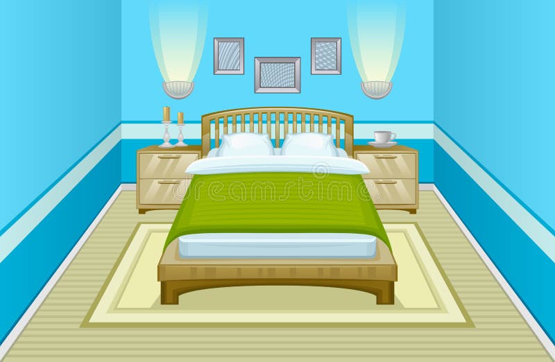 Blue bed stock vector. Illustration of drawing, empty - 66311599
