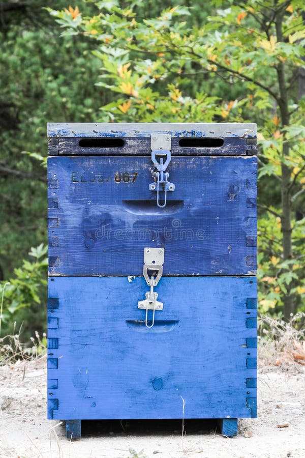 Blue Bee Hive in the Field at Thassos Stock Image - Image of ...
