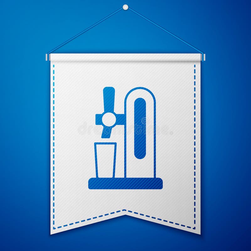 Blue Beer Tap with Glass Icon Isolated on Blue Background. White ...