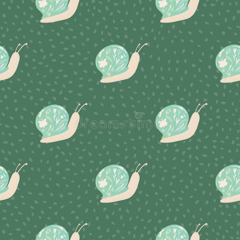 Blue and Beige Colored Snails Elements Seamless Pattern. Green Dotted ...