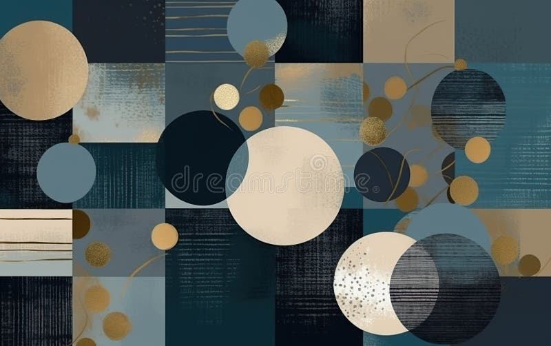 Blue Beige Gold and Blue Circles with Circles , Concept of Geometric ...