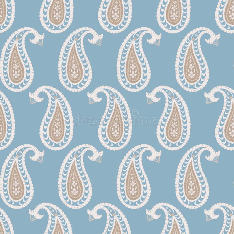 Blue and Beige Half-drop Paisley Pattern. Eastern-inspired Motif Stock ...