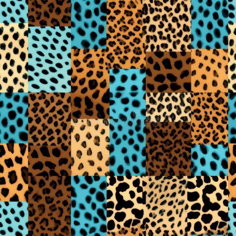 Blue and Beige Leopard Pattern Collage with a Modern Twist Stock Image ...