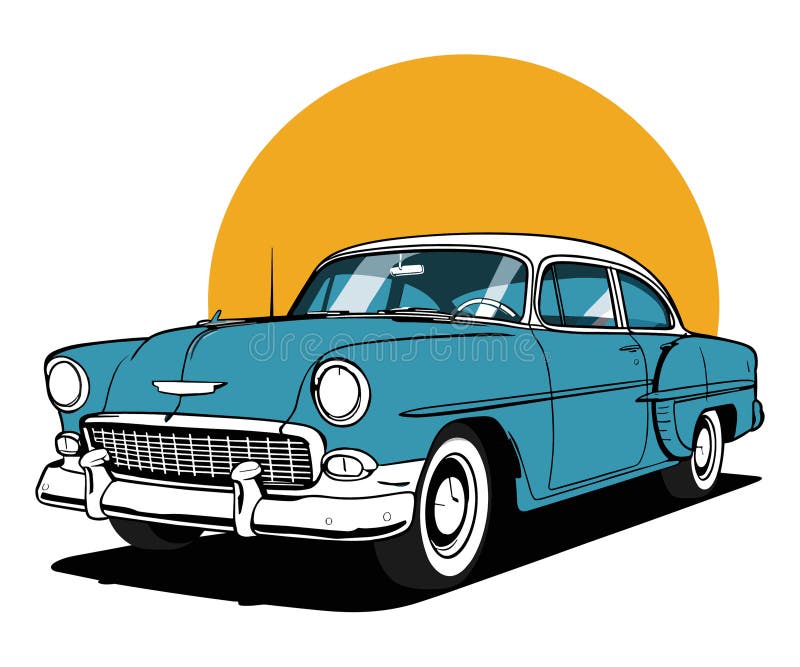 Blue Bel Air Vector - Retro 1950s Car with Orange Sun Stock Vector ...