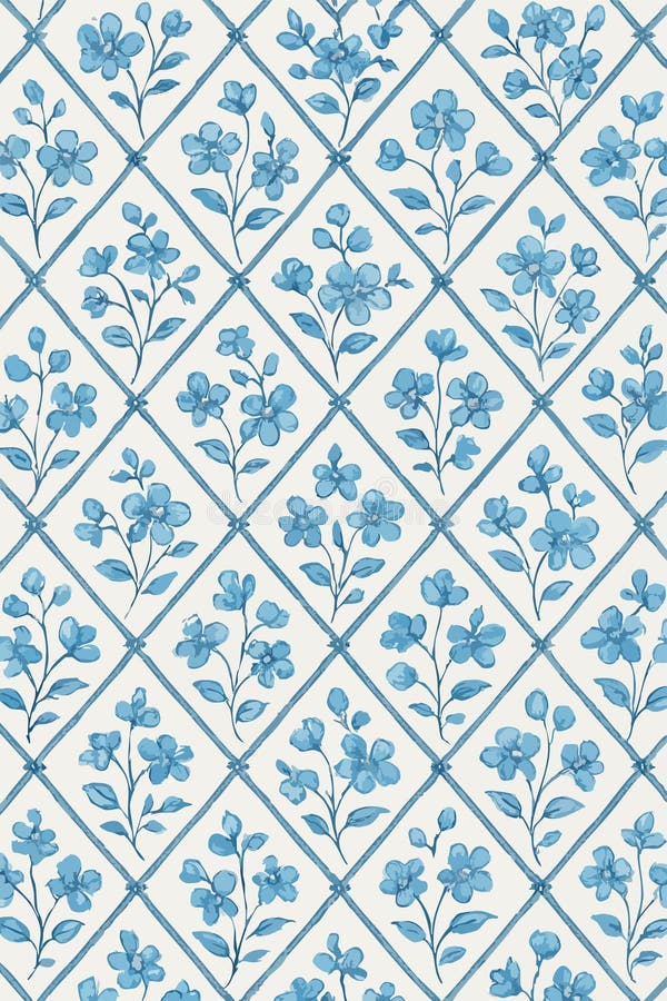 Blue Bells Floral Trellis Print Design in Vector Stock Illustration ...