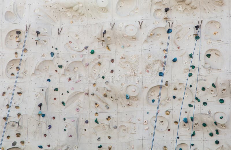 Blue Bells Ropes and Handholds on Climbing Wall Stock Image - Image of ...