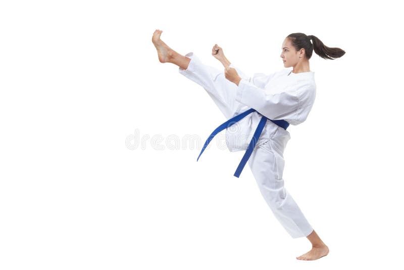 With a Blue Belt, the Athlete Beats the Kick Forward Stock Image ...