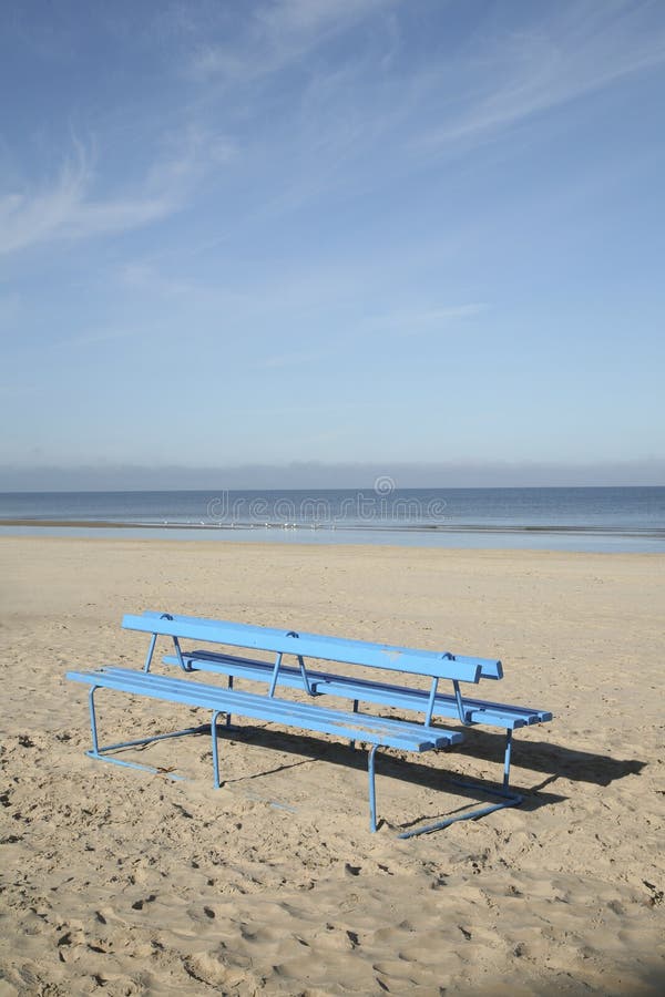 Blue bench stock photo. Image of bench, water, beach - 19665638