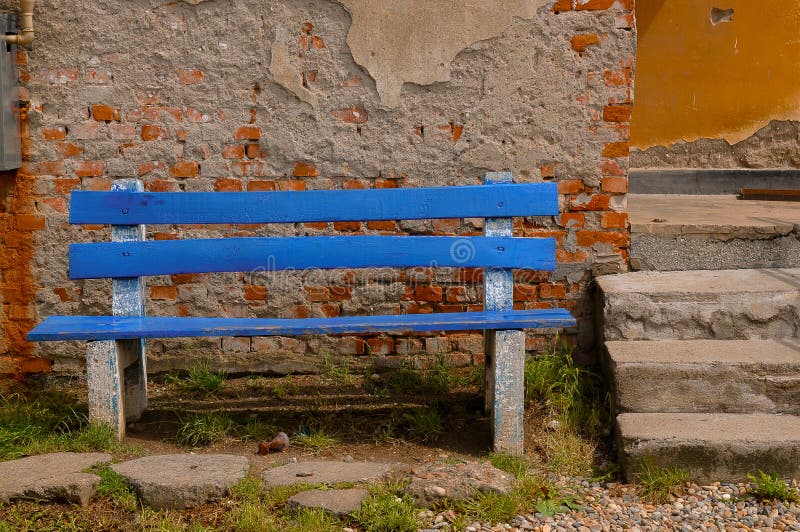 Blue Bench stock image. Image of ancient, blue, wall - 27202569