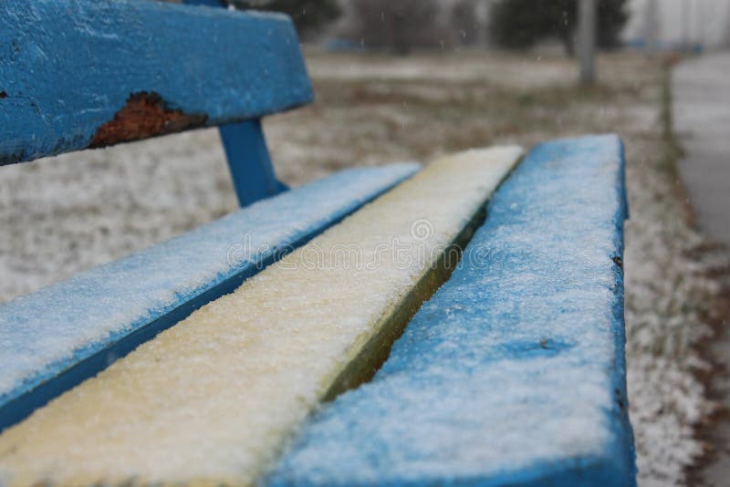 Blue Bench in a Park in the Ice Stock Image - Image of crust, bench ...