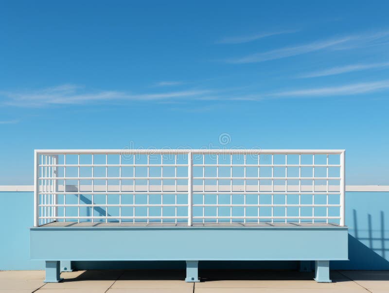 A Blue Bench Sitting on Top of a Blue Wall Stock Illustration ...