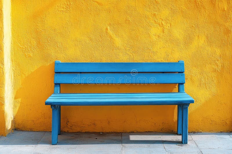 Blue Bench Standing in Front of a Yellow Wall Stock Illustration ...