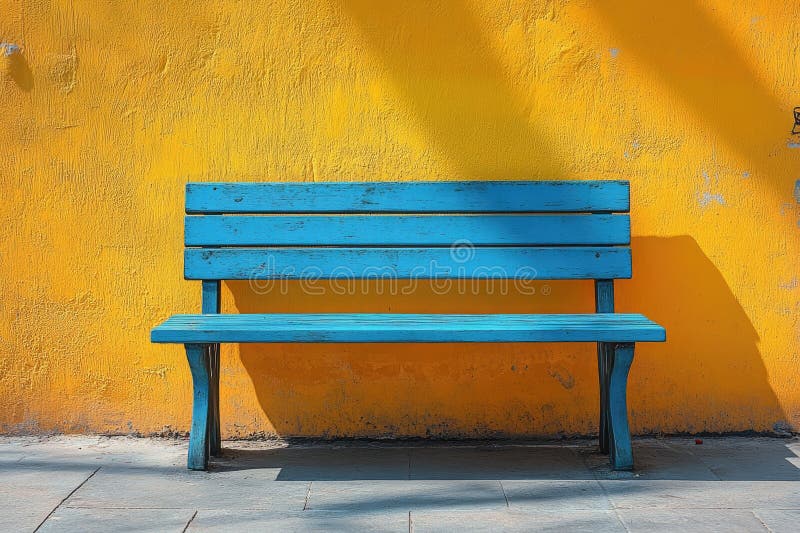 Blue Bench Standing in Front of a Yellow Wall Stock Illustration ...