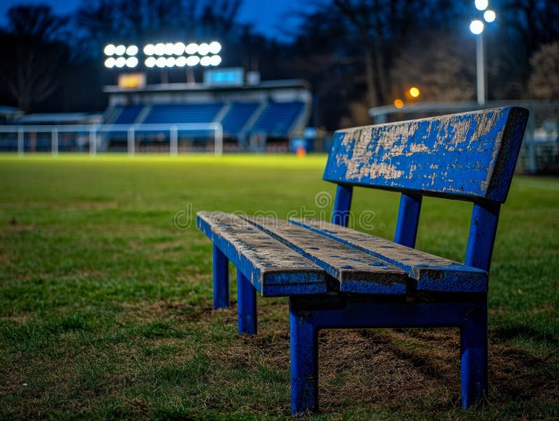 Blue Benches Arranged in a Row Atop a Field of Grass Stock Image ...