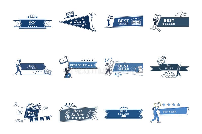 Blue Best Seller Logos Collection, Minimalistic Design on White ...