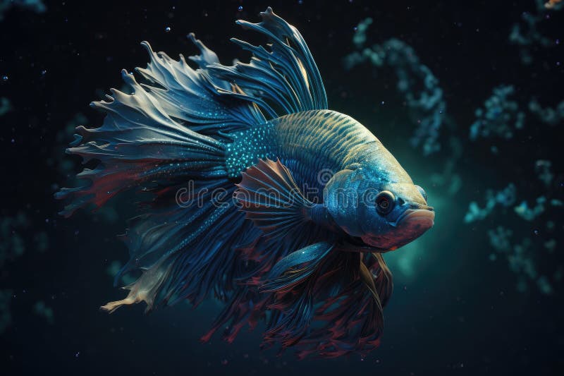 Blue Betta Fish in the Dark Environment Water Stock Illustration ...