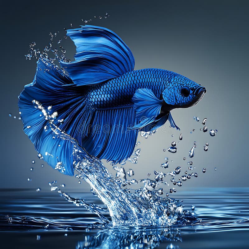 Blue Betta Fish Leaps from Water, Creating Splash Stock Illustration ...