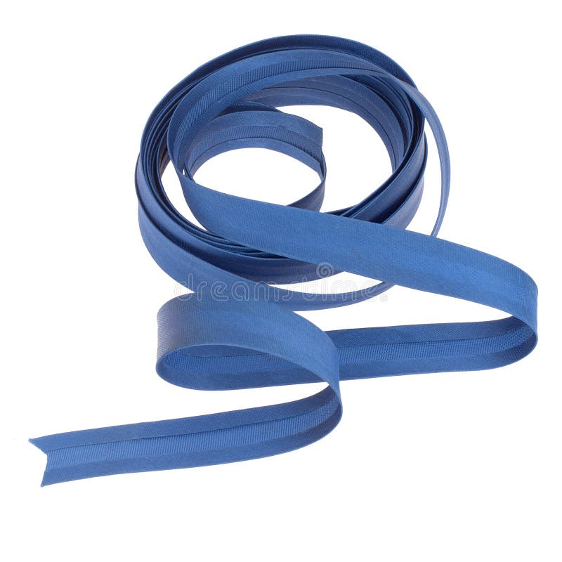 Blue Bias Binding Isolated on White. Untidy Length. Stock Photo - Image ...