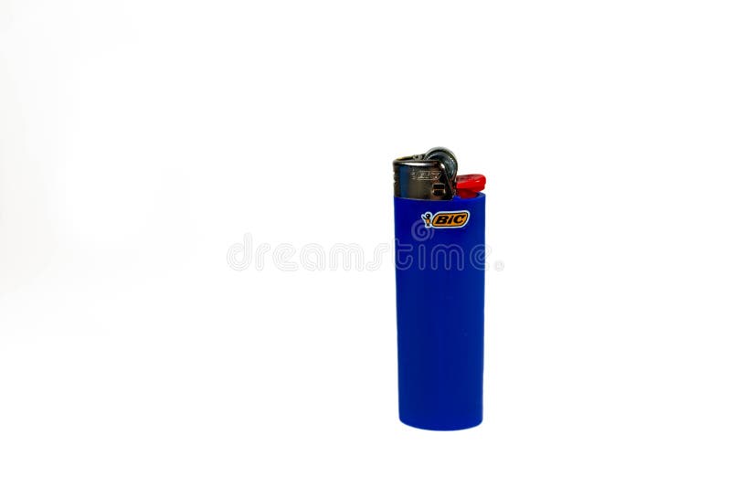 Blue Bic Cigarette Lighter Isolated on White Background. Editorial ...