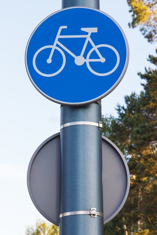 Blue Bicycle Lane Sign. Marking Bicycle Path Stock Photo - Image of ...