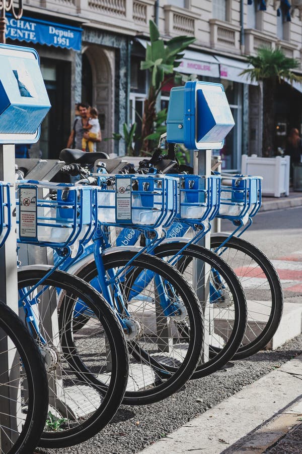 Blue Bicycles for Rent in Nice Editorial Photography - Image of bikes ...