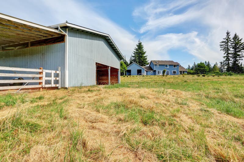 Blue Big Barn at the Backyard Stock Image - Image of view, spring: 77285443
