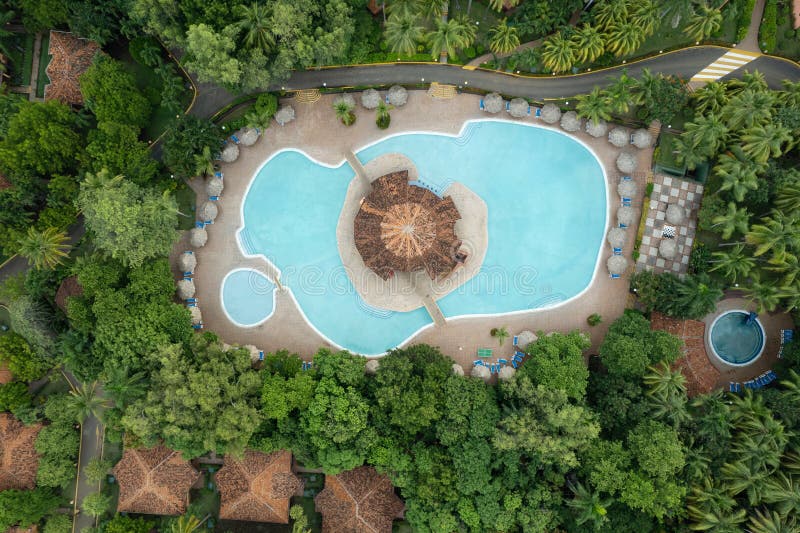 Blue Big Swimming Pool with Bar in Middle Stock Image - Image of empty ...