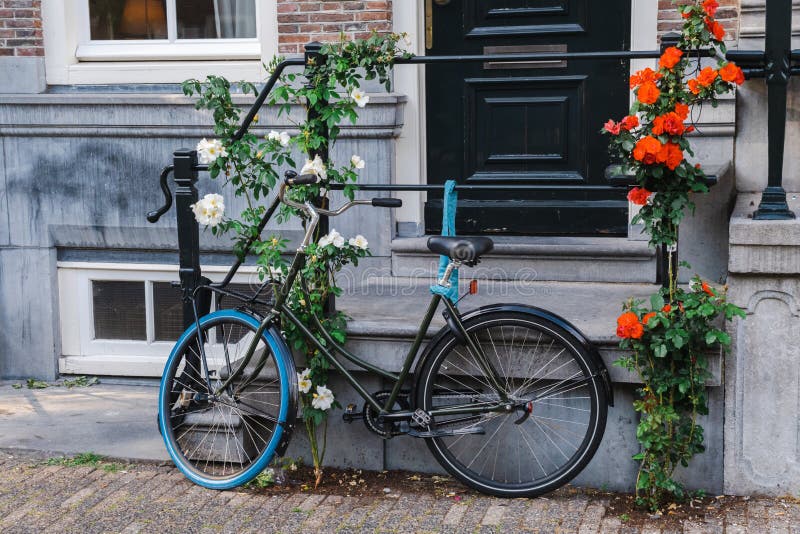 Blue bike in Amsterdam stock photo. Image of street - 253781590