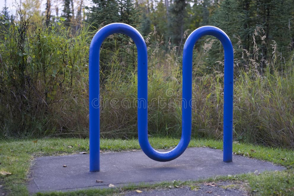 Blue Bike Rack stock image. Image of park, bike, metal - 77466043