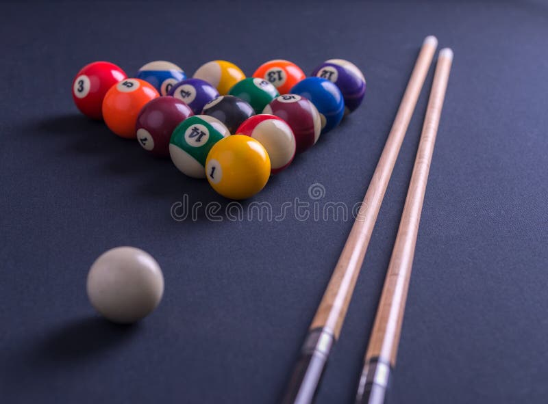 Blue Billiard Table, Balls and Cue Stock Image - Image of colorful ...