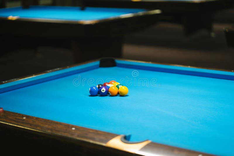 Blue Billiard Table, Balls and Cue Stock Image - Image of colorful ...