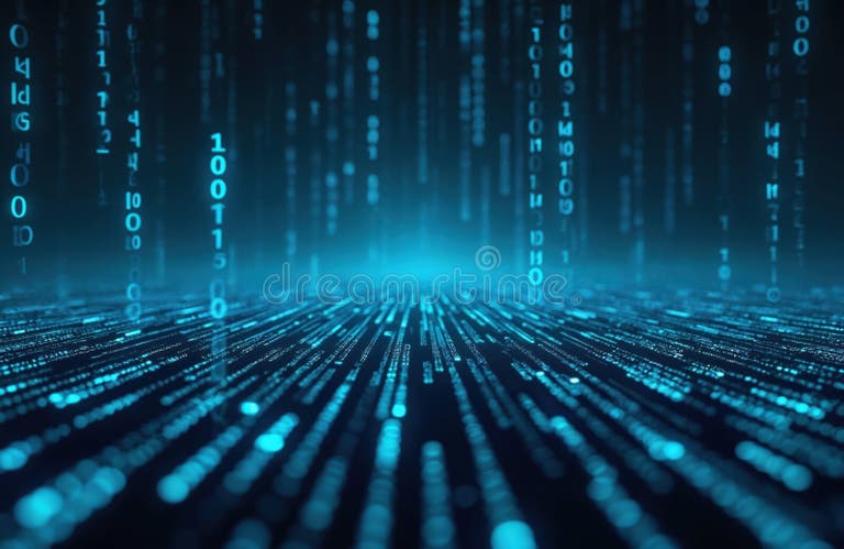 Blue Binary Code Abstract Background. Falling Digital Numbers Create Network Data Stream Stock ...