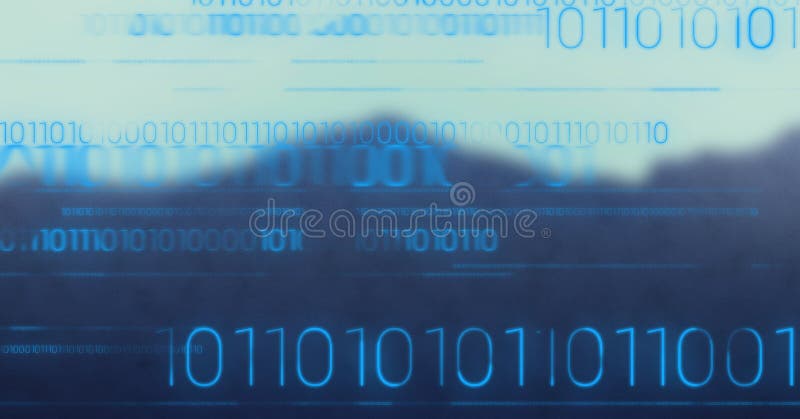 Blue Binary Code Against Blurry Mountain Stock Image - Image of blue ...